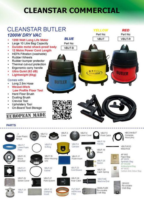 Cleanstar Butler 1200 Watt Dry Commercial HEPA Vacuum Cleaner - Red ...